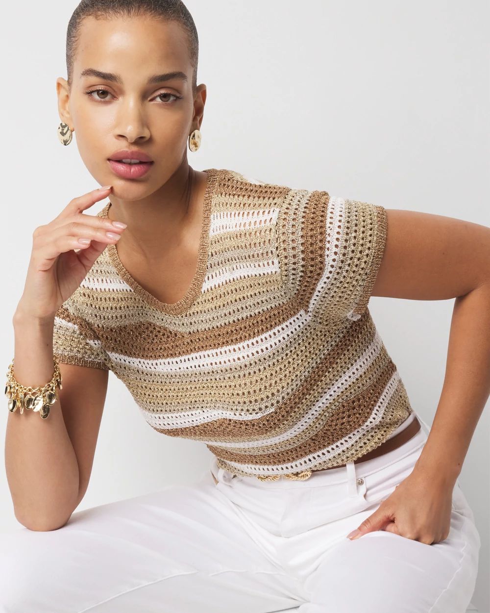 Metallic Stripe Sweater Tee | White House Black Market